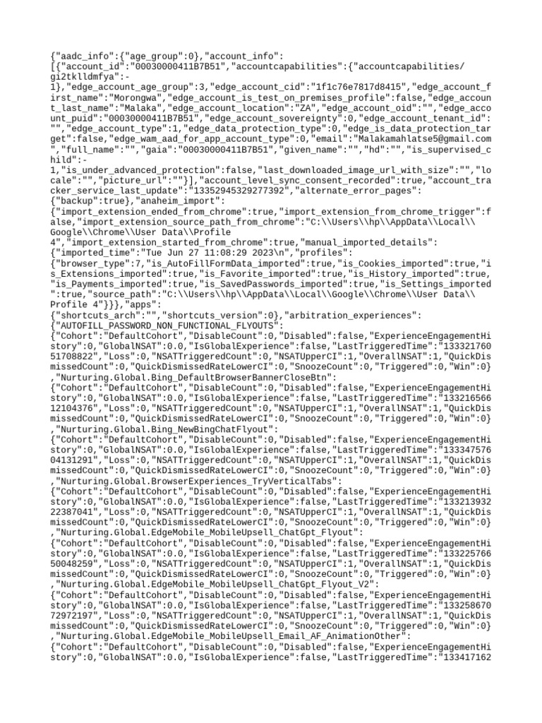 User Account and Browser Settings Data | PDF | Computing | Software