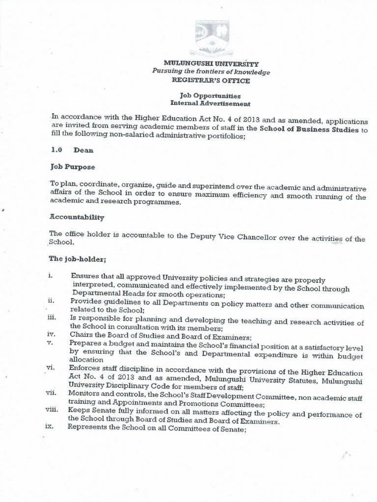Internal Job Advert - School of Business Studies | PDF