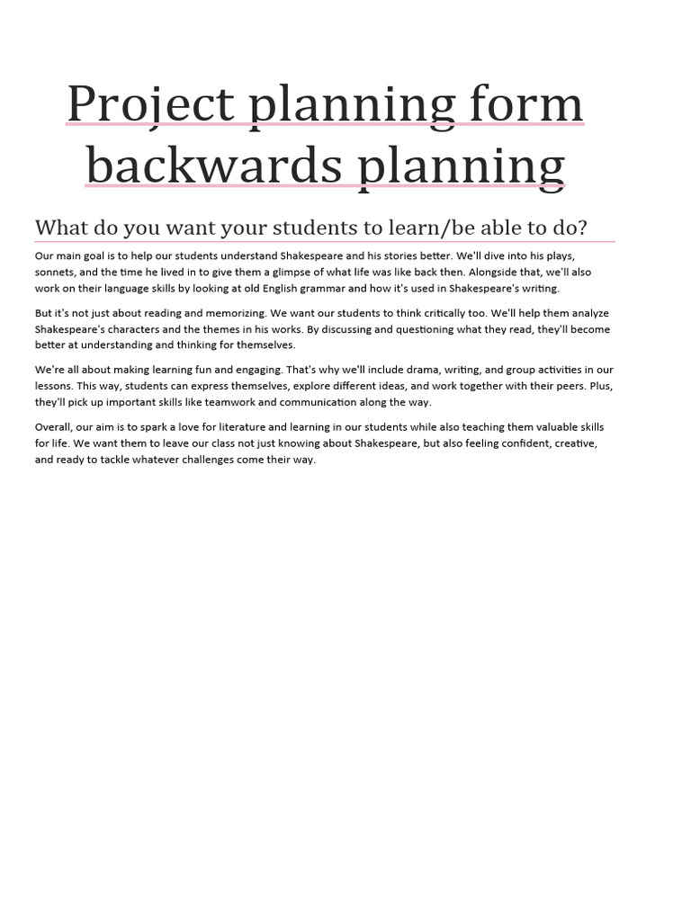 Project Planning Form Meth 4 - Kopie | Download Free PDF | Critical Thinking | Human Communication