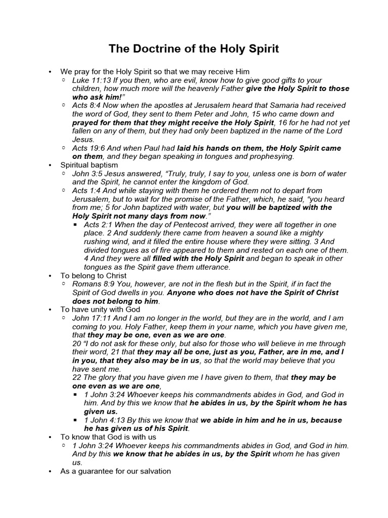 The Doctrine of Holy Spirit | PDF | Acts Of The Apostles | Baptism