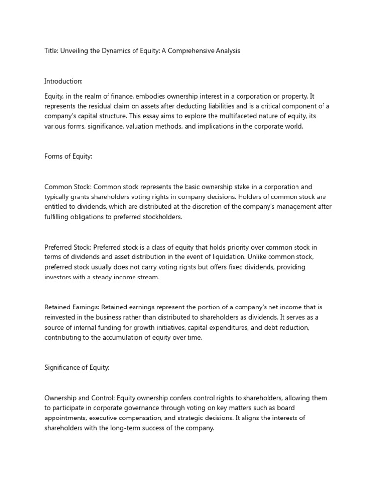 Equity | PDF | Equity (Finance) | Discounted Cash Flow