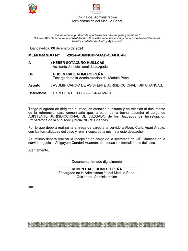 Memorando R10 2024 Admncpp Oad Csjhu | PDF | Derecho