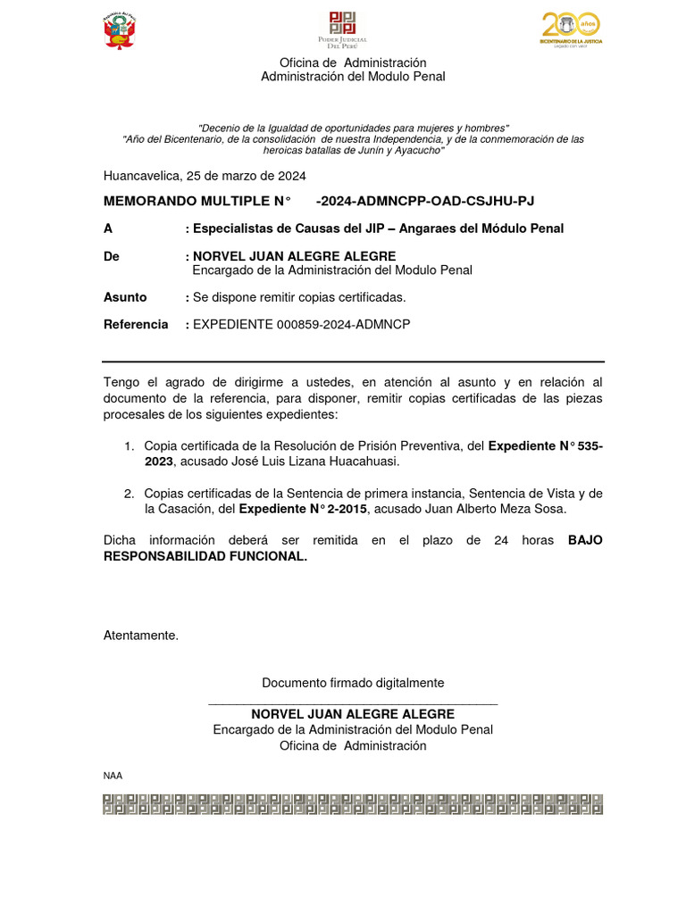Memorando Multiple-R623-2024-Admncpp-Oad-Csjhu | PDF