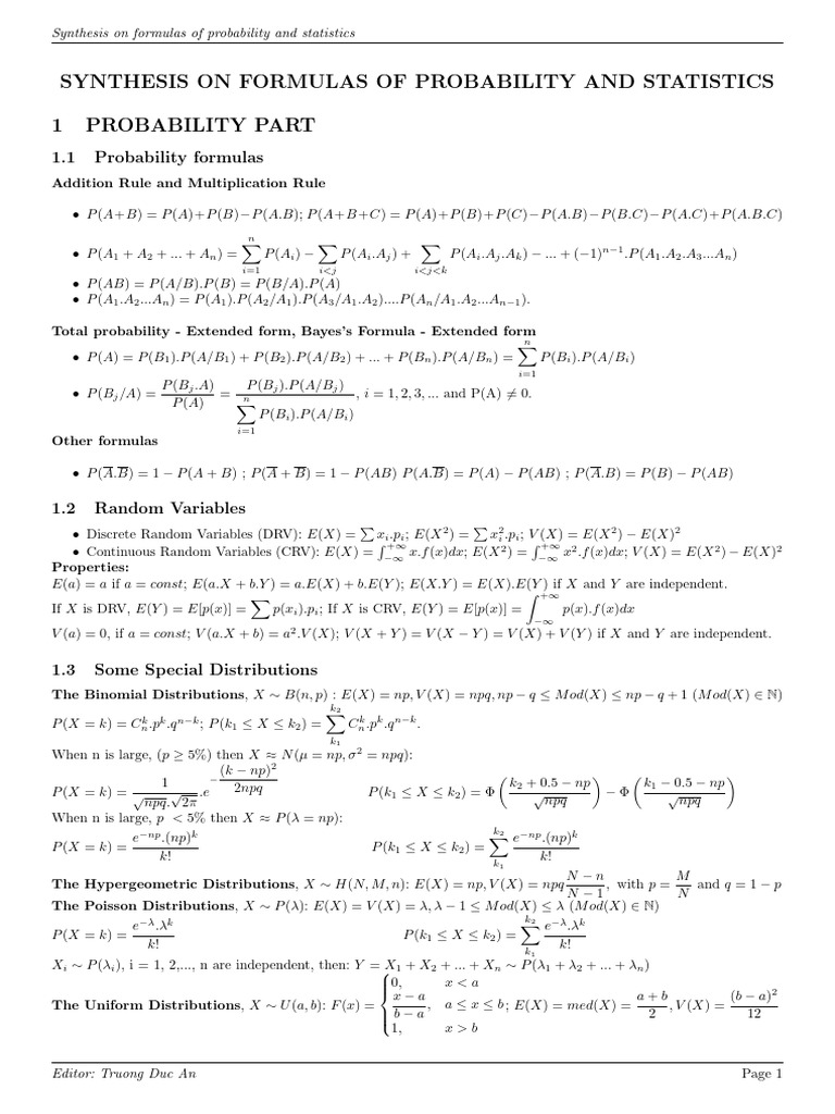 Tong Hop Cong Thuc Mt2013 Lop Thay Dungclc | PDF | Sample Size Determination | Regression Analysis
