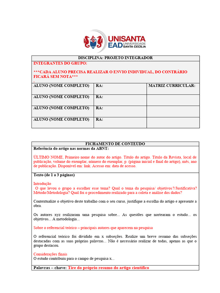 MODELO_FICHAMENTO DE ARTIGO | PDF