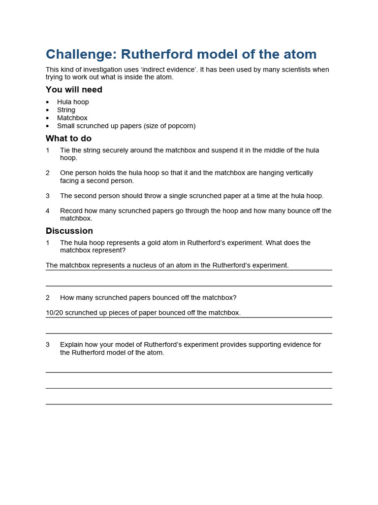 Challenge - Rutherford Model of The Atom | PDF