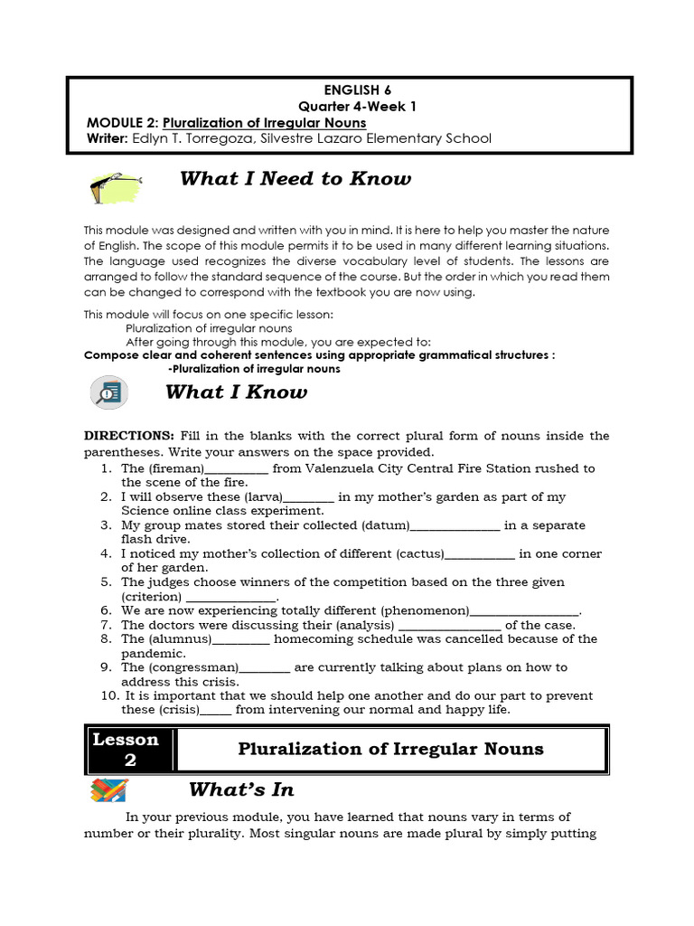 English GR.6 Adm Q4 M9 Module2 | PDF | Plural | Linguistic Morphology