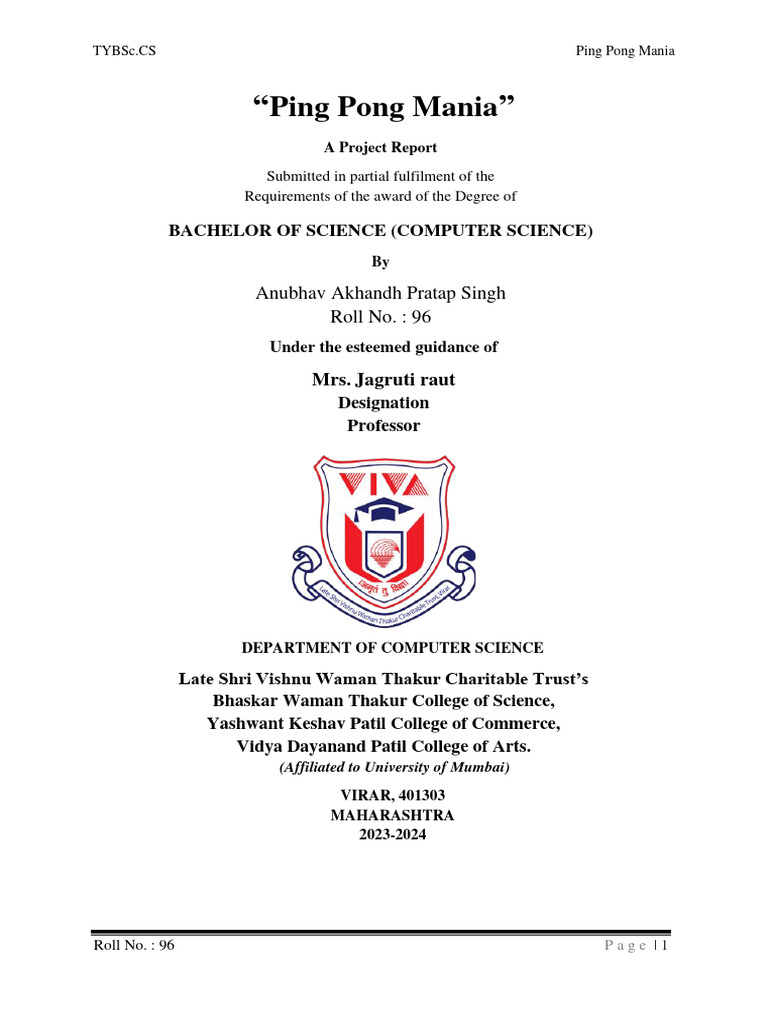 Ping Pong Mania: Bachelor of Science (Computer Science) | PDF | Python (Programming Language ...