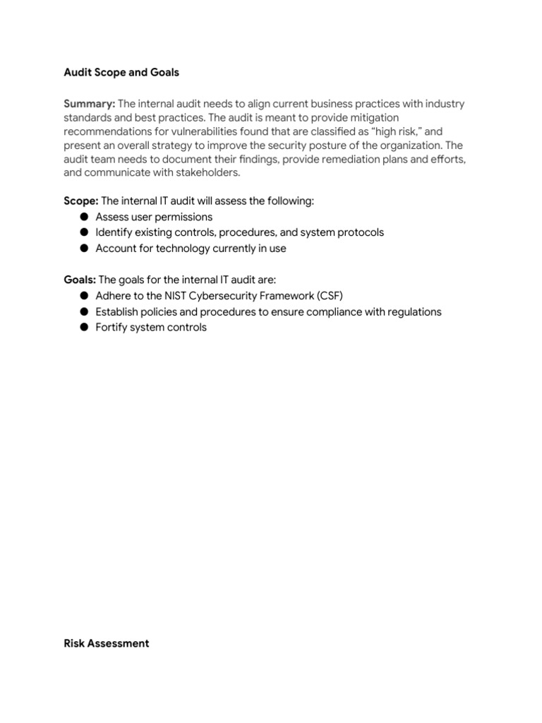 Internal IT Audit: Scope & Goals Overview | PDF | Security | Computer ...