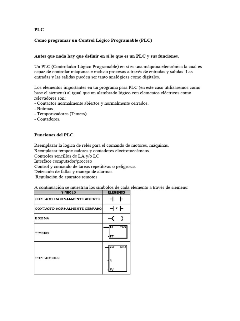 PLC Como Programar Un Control Lógico Programable (PLC) | Descargar gratis PDF | Controlador ...