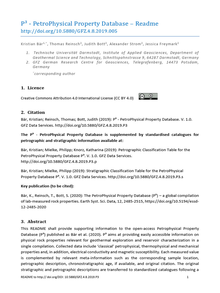 Readme P3 Petrophysical Property Database V1 | PDF | Porosity