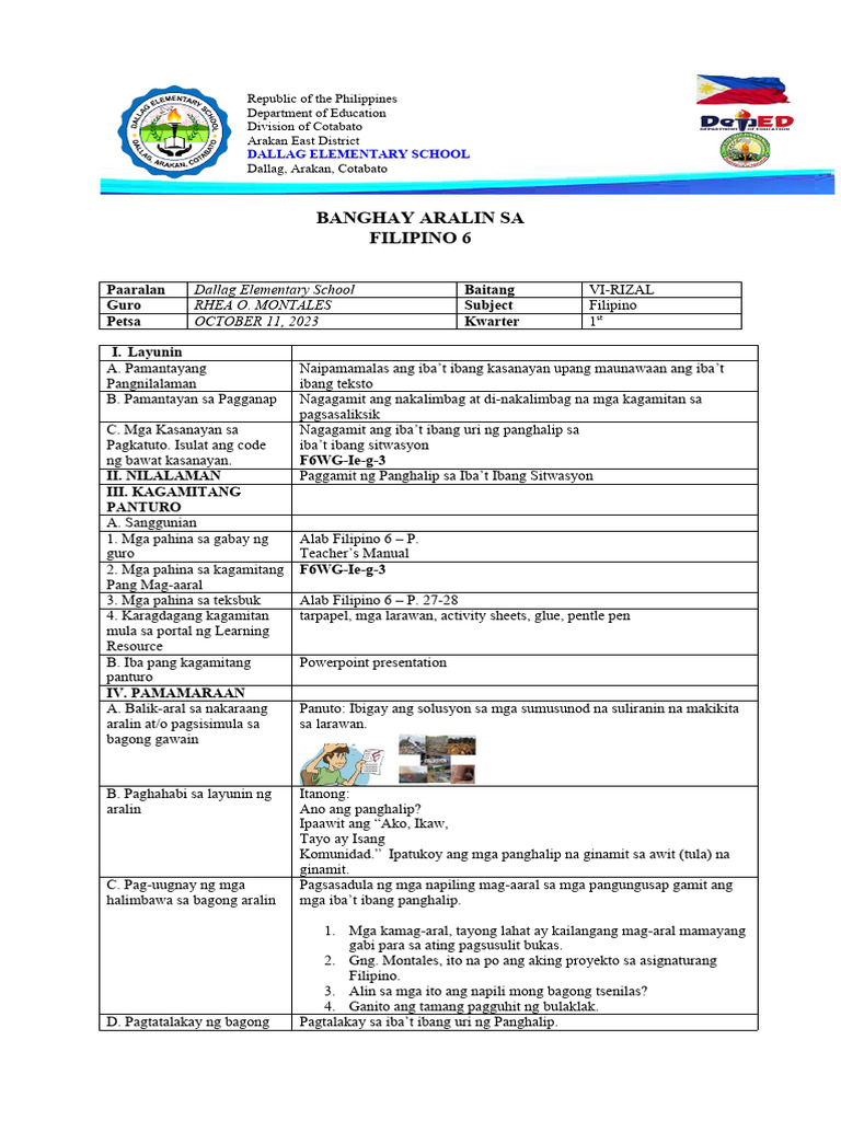 COT-Lesson-Plan-in-Filipino-1st-Quarter | PDF