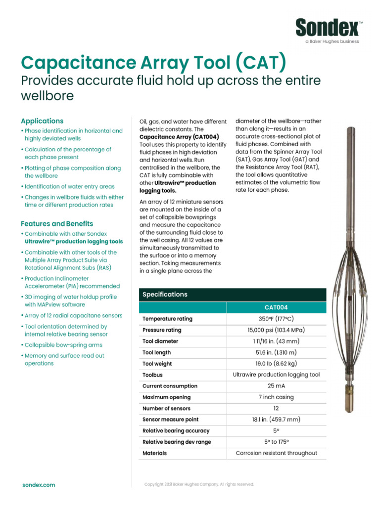 Sondex-Capacitance Array tool-CAT-spec - 0 | PDF