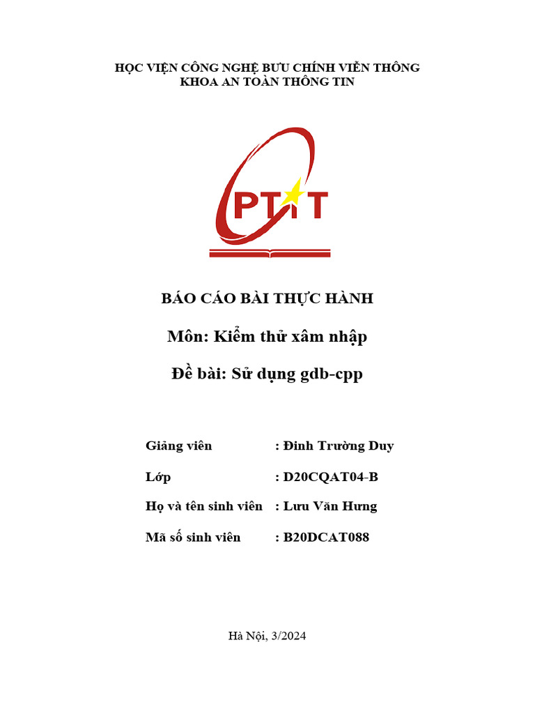 GDB CPP B20DCAT088 Luu Van Hung | PDF