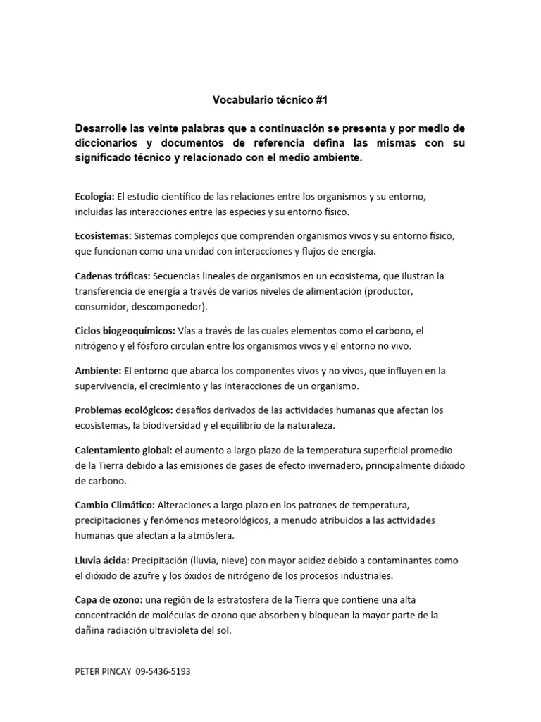 Vocabulario Técnico sobre Ecología y Medio Ambiente | PDF | Entorno ...