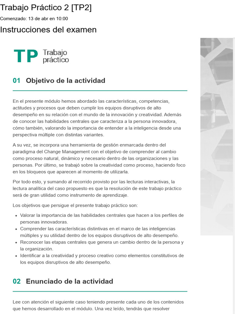 Examen - Trabajo Práctico 2 (TP2) Innovacion para Nuevos Negocios 100% | PDF | Inteligencia ...