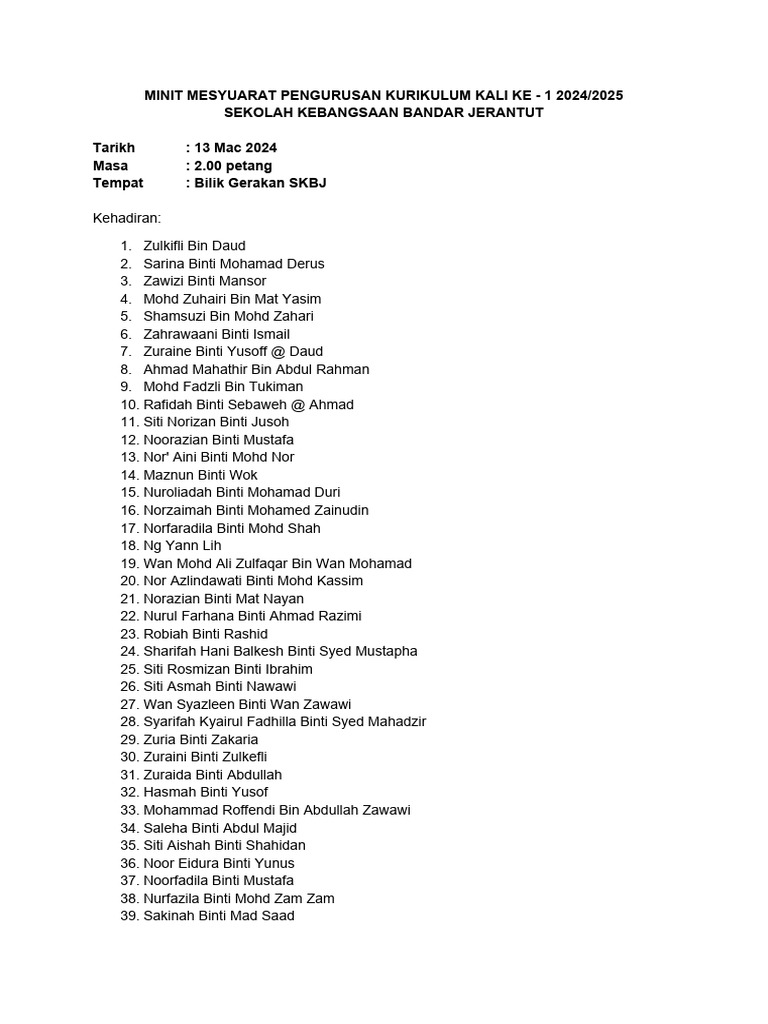 Minit Mesyuarat 1 2024:2025 | PDF
