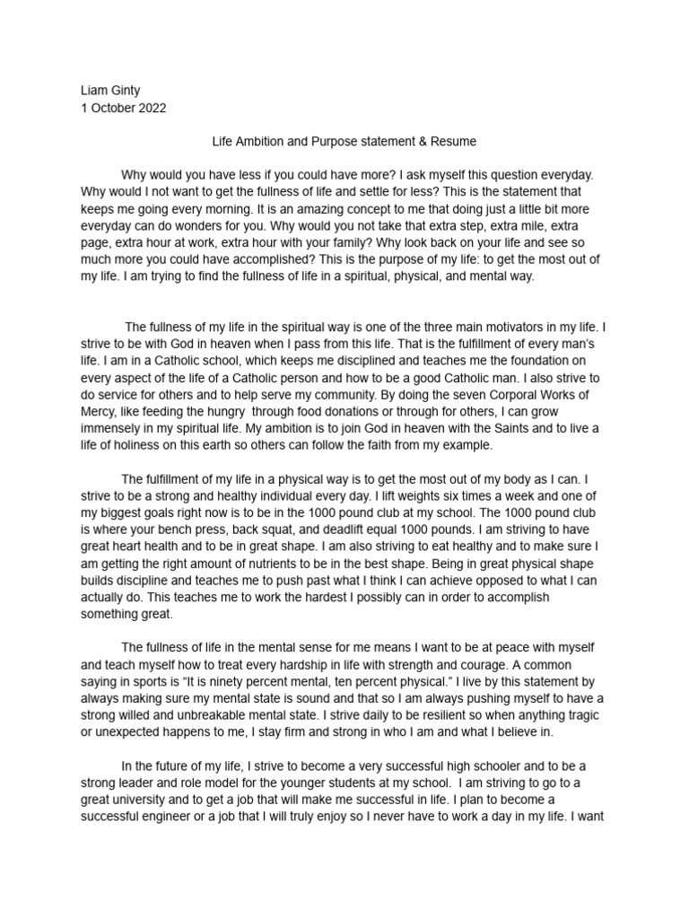 Life Ambition Statement | PDF | Heaven | Catholic Church