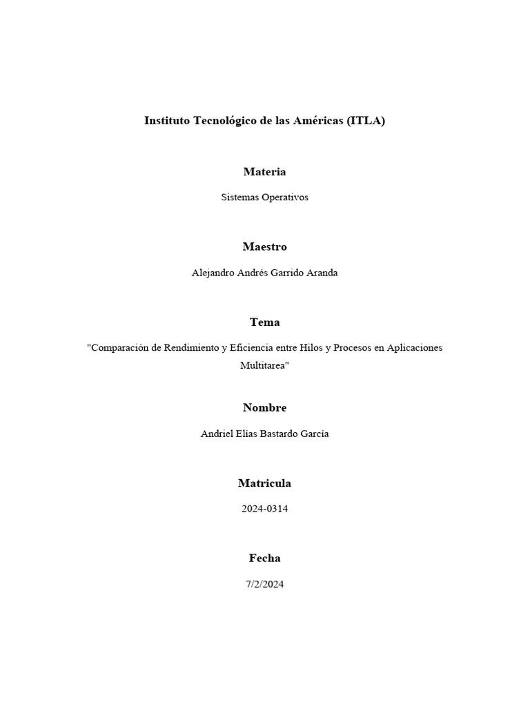 Comparación de Rendimiento y Eficiencia Entre Hilos y Procesos en Aplicaciones Multitarea | PDF ...