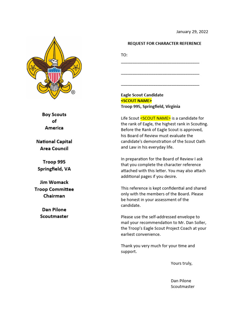 Eagle Scout Character Reference | Download Free PDF | Scouting | Girl ...