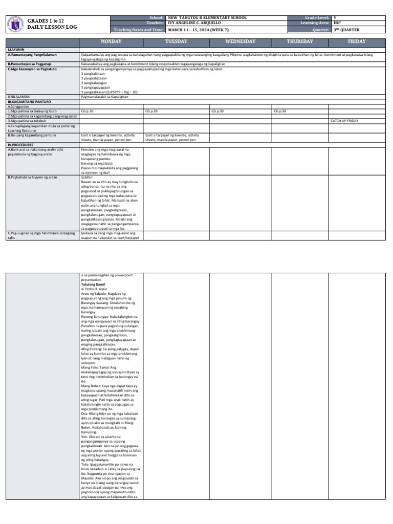 DLL Esp-5 Q3 W7 | PDF