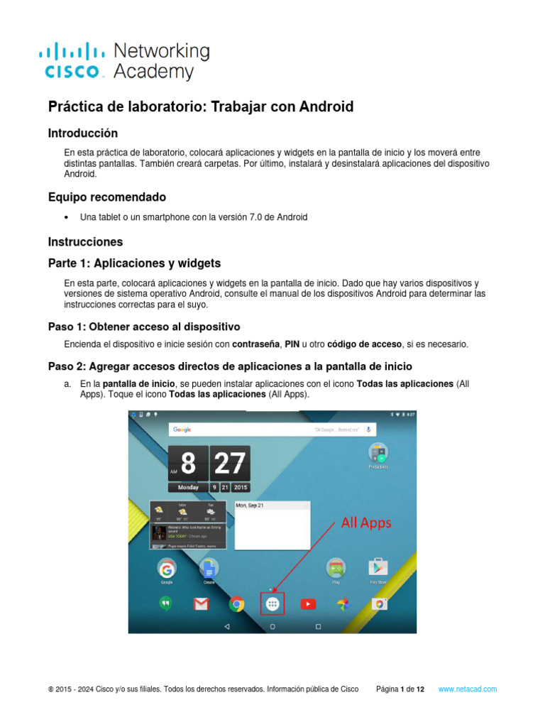 12.1.2.2 Lab - Trabajando Con Android | PDF | Android (sistema operativo) | Software de la ...