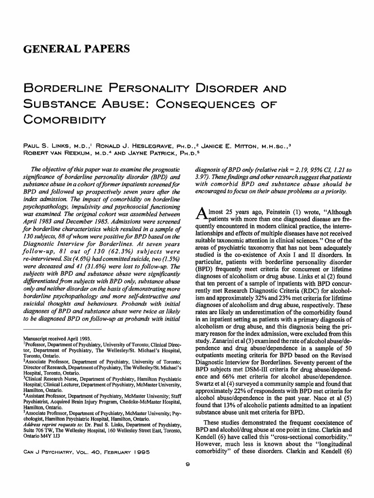 General Papers: Borderline Personality Disorder and Substance Abuse ...