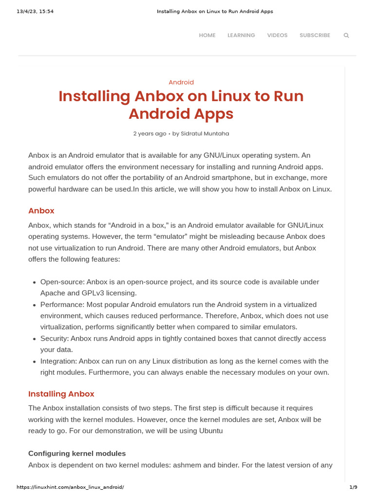 Installing Anbox On Linux To Run Android Apps Pdf Android