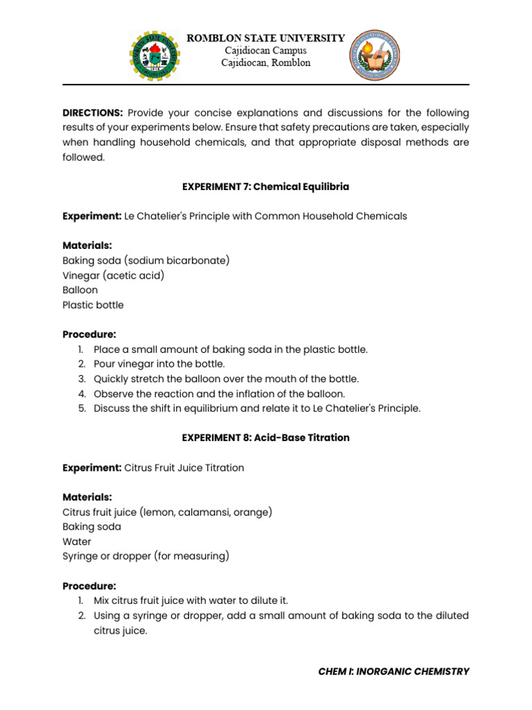 Experiments For Chemical Equilibrium | PDF | Sodium Bicarbonate | Salt ...