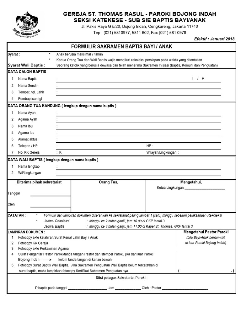 Syarat dan Formulir Baptis Anak | PDF