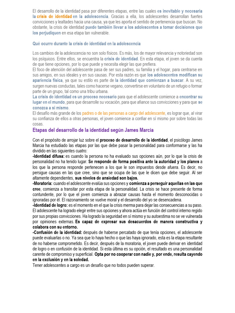 El Desarrollo de La Identidad Pasa Por Diferentes Etapas | PDF | Raza ...