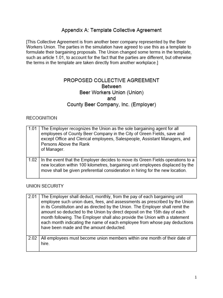 Appendix A. Template Collective Agreement 1 | PDF | Employment | Layoff