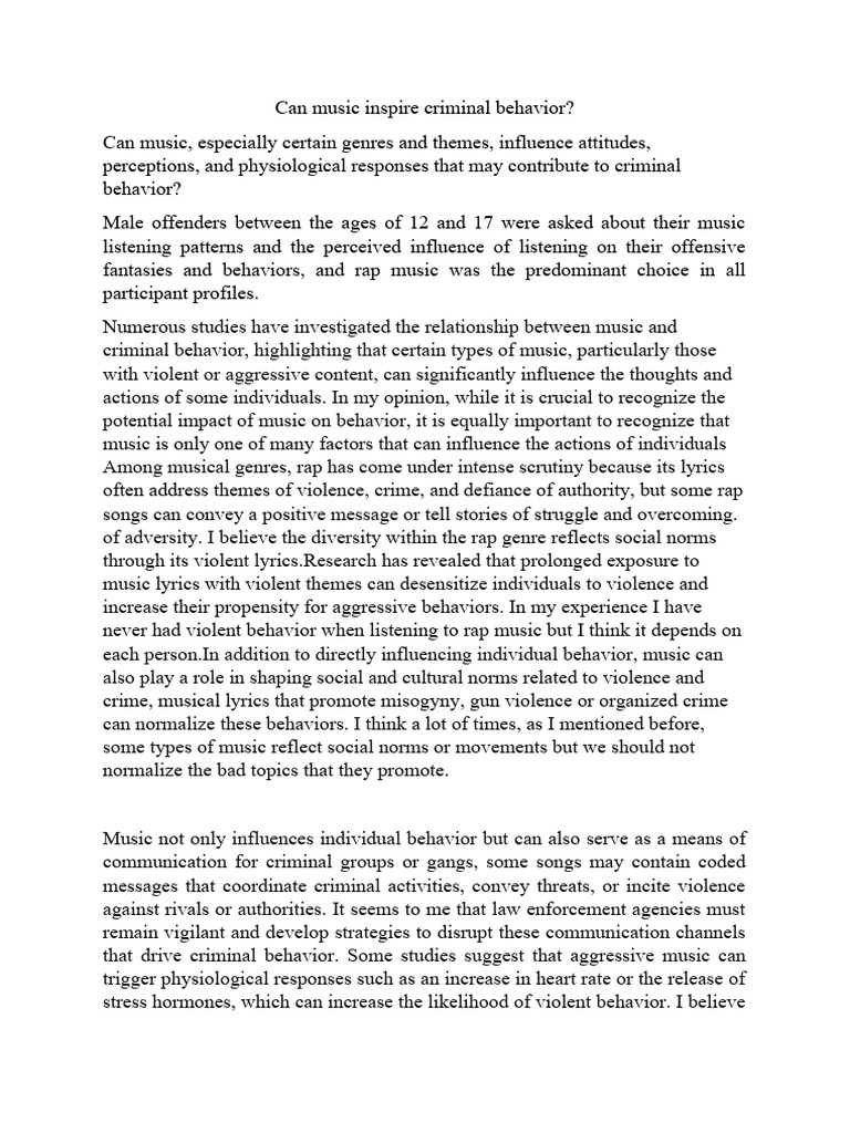 Can Music Inspire Criminal Behavior.00 | PDF | Crimes | Crime & Violence