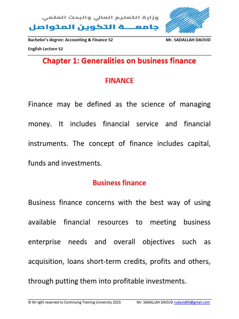 Chapter 1 - Generalities On Business Finance | PDF | Stocks | Investing