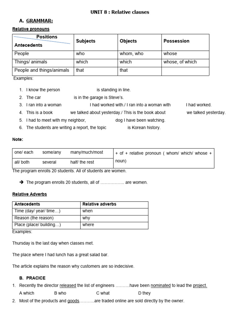 Unit 8 | PDF | Pronoun | Syntax