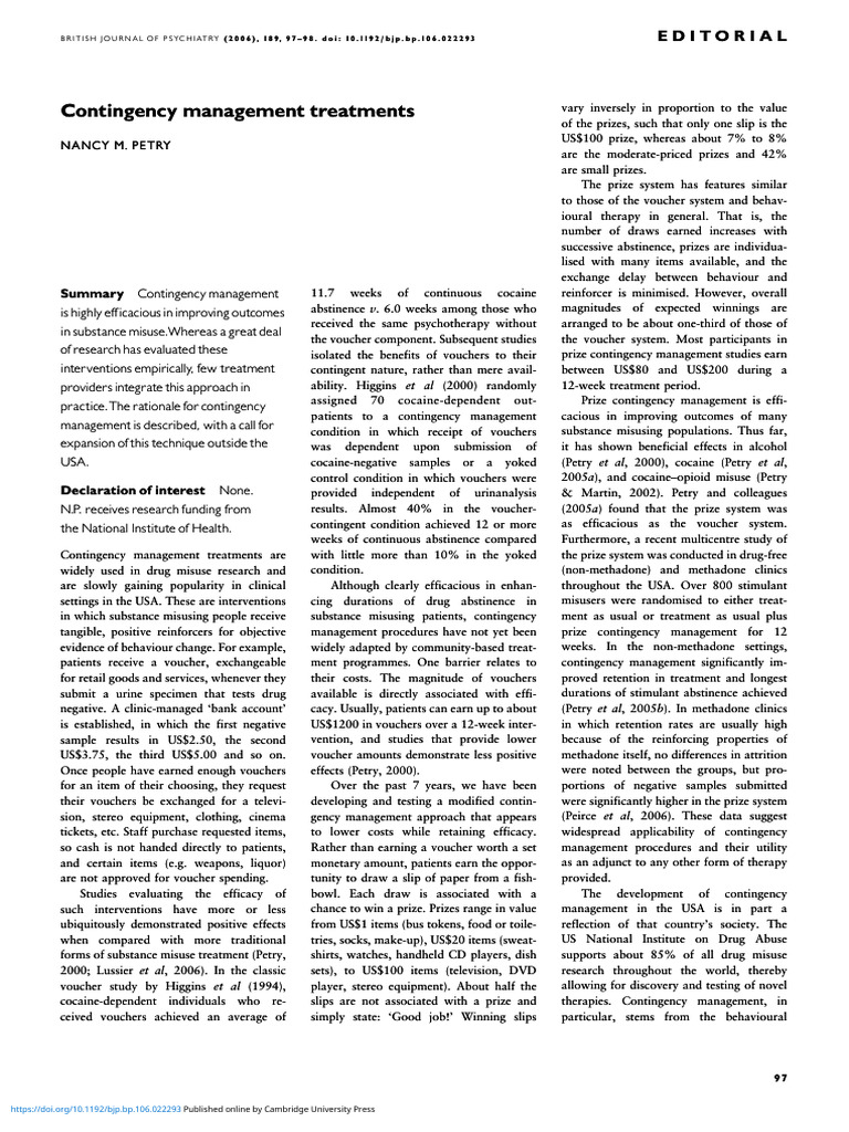 Efficacy of Contingency Management in Substance Misuse | PDF ...