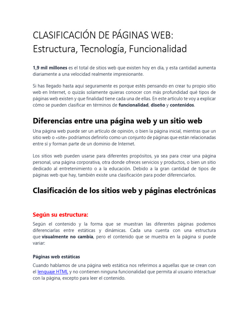 CLASIFICACIÓN DE PÁGINAS WEB | PDF | Sitios web | Red mundial