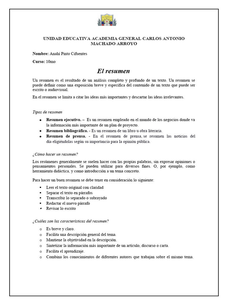 El Resumen - Lengua y Literatura | PDF