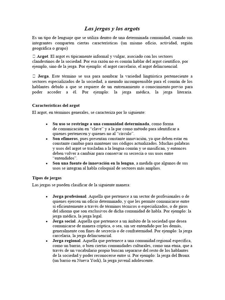 Las Jergas y Los Argots | PDF | Jerga | Comunicación humana