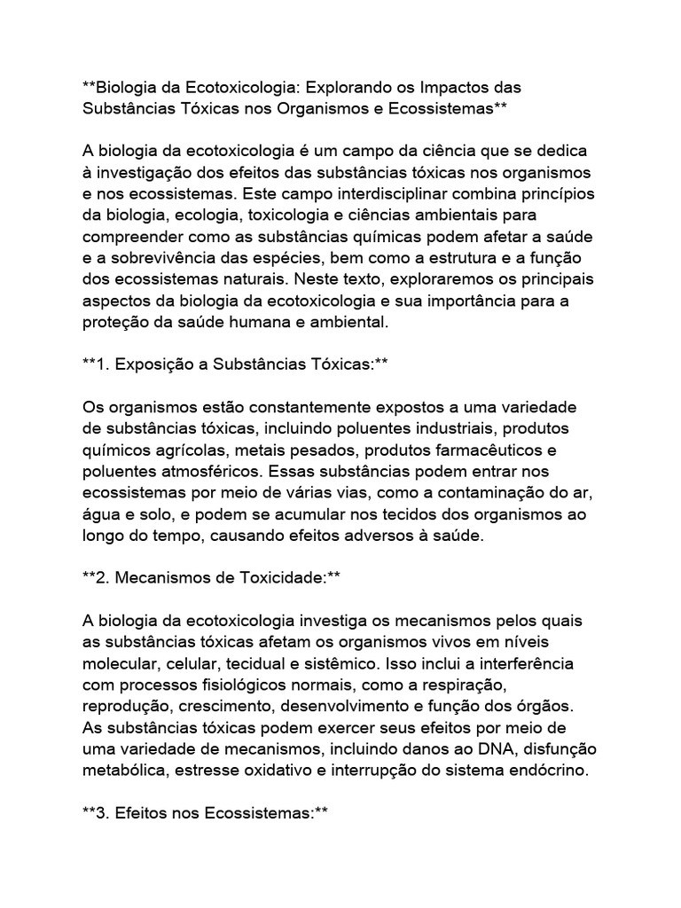 Biologia Da Ecotoxicologia - Explorando Os Impactos Das Substâncias ... Biologia Da Ecotoxicologia - Explorando Os Impactos Das Substâncias ...