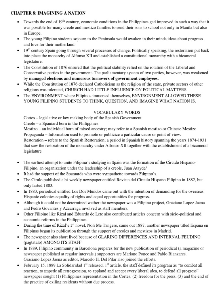 CH 8 - Imagining A Nation - Rizal 1 | PDF | Philippines CH 8 - Imagining A Nation - Rizal 1 | PDF | Philippines