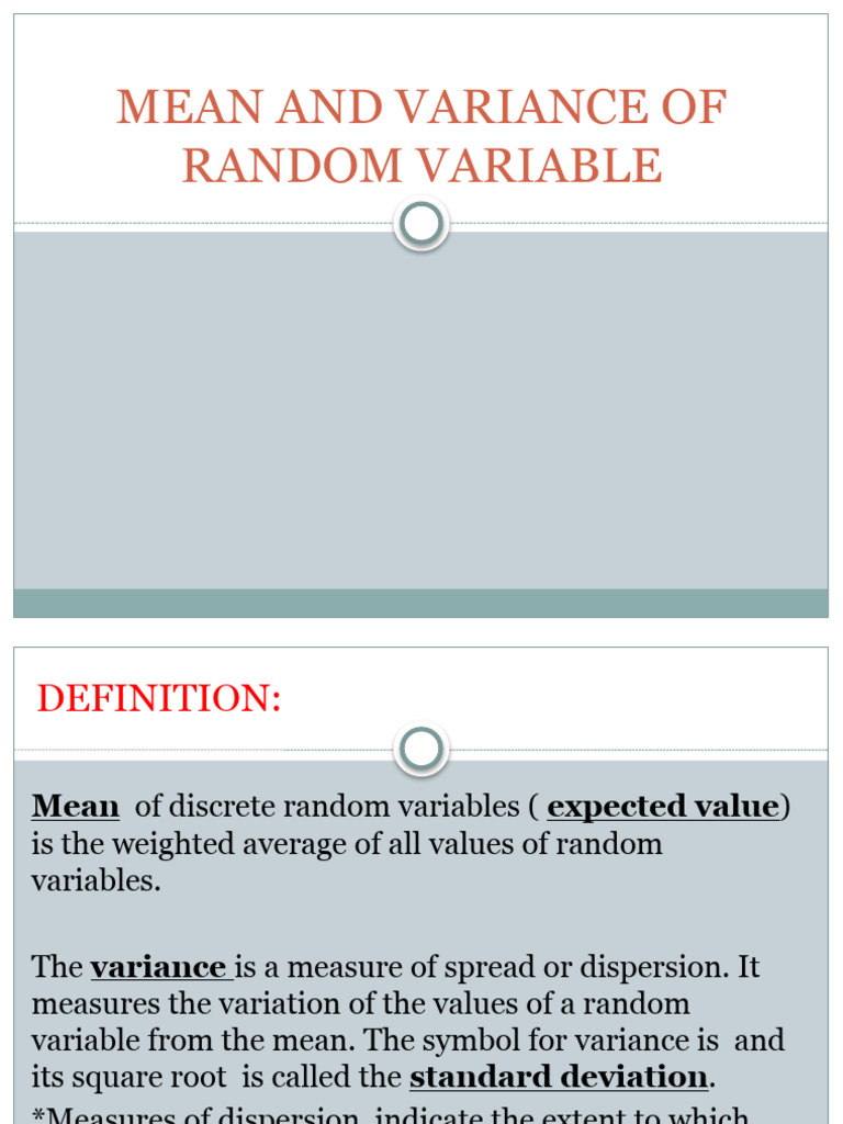 5.mean and Variance of Random Variables. Final | PDF | Variance ...