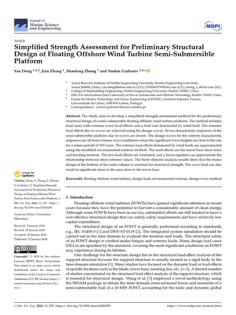 Simplified Strength Assessment For Preliminary Structural Design Of Floating Offshore Wind