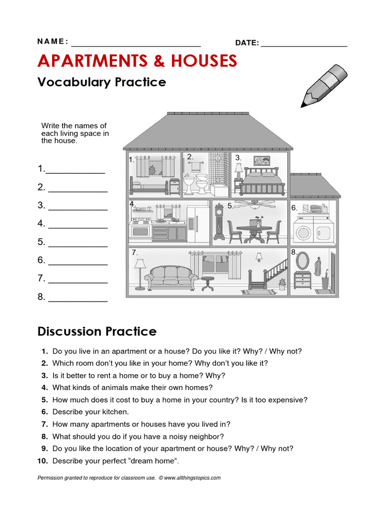 House and Apartment Vocabulary Practice | PDF | Home & Garden