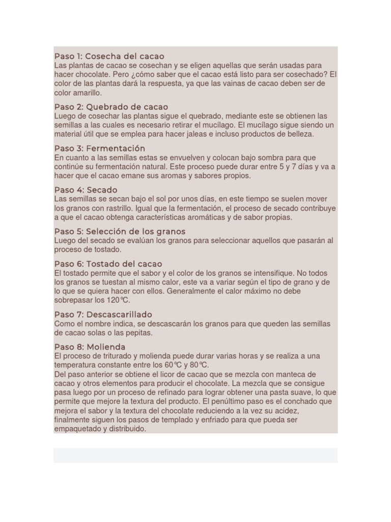 Variedades de chocolate y su proceso | PDF | Chocolate | Tipos de chocolate
