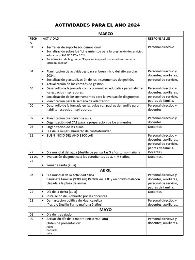 Actividades para El Año 2024 Concluido | PDF | Observancias