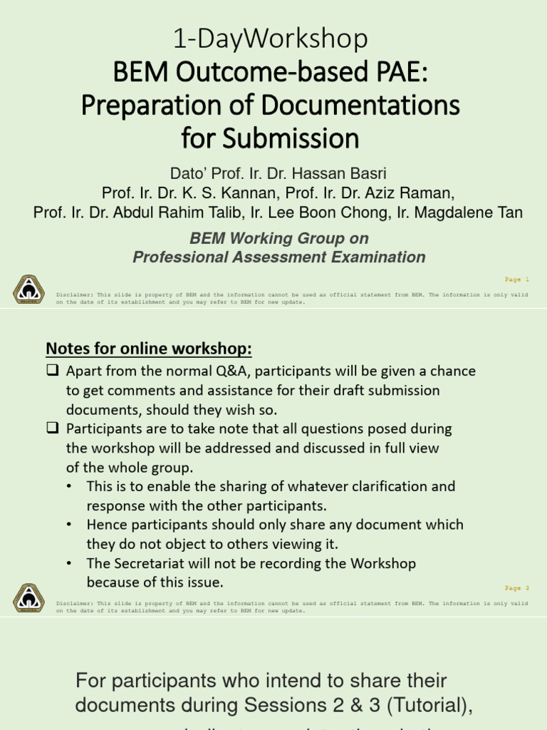 2023-Nov One-Day Workshop On Becoming A PE & The New Outcome-Based PAE ...