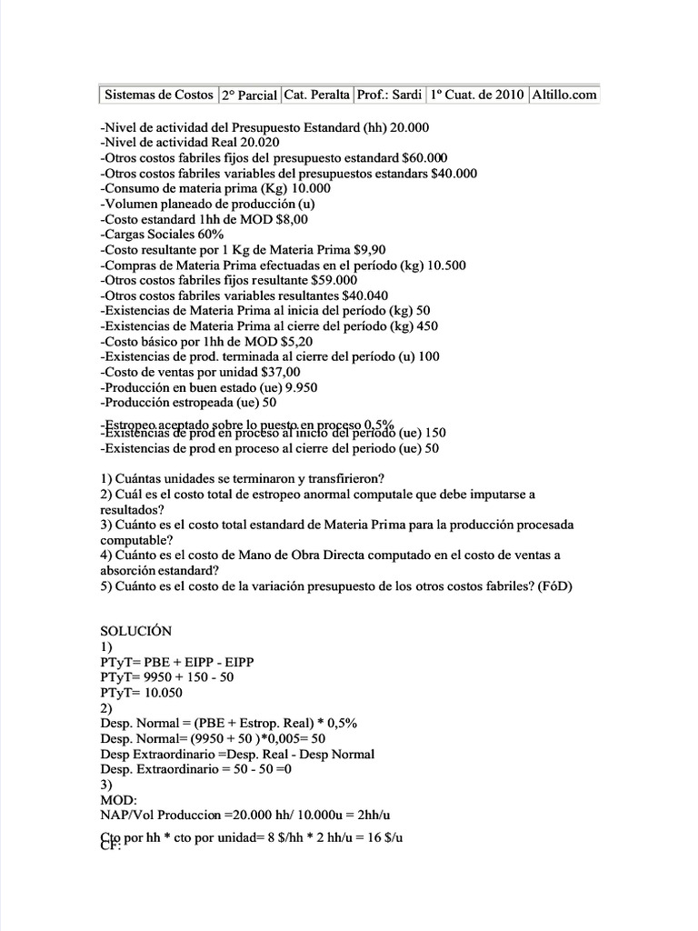 Análisis de Sistemas de Costos 2010 | PDF