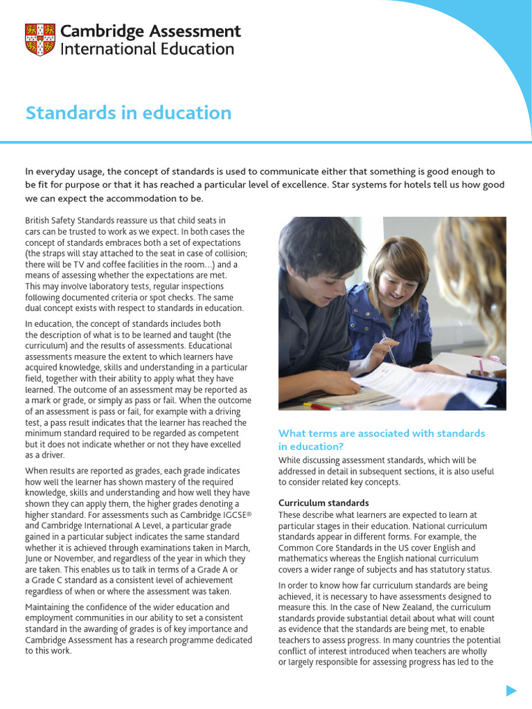 Standards in Education | PDF | Educational Assessment | Curriculum