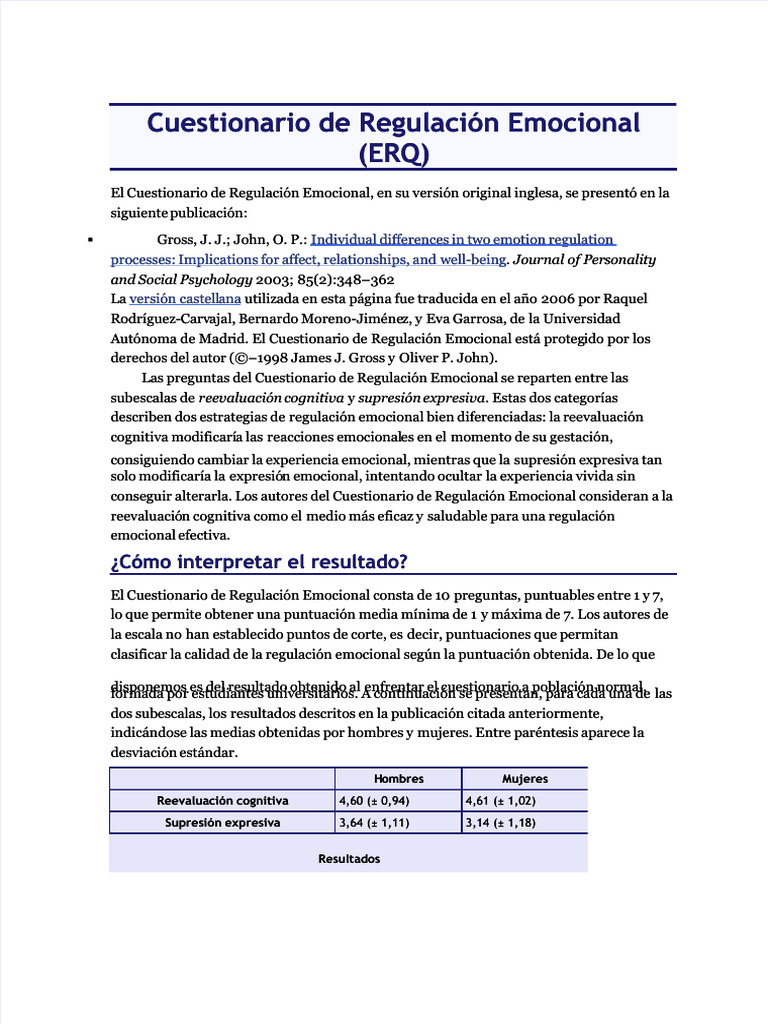 PDF Manual Cuestionario de Regulacion Emocional - Compress | PDF | Las ...